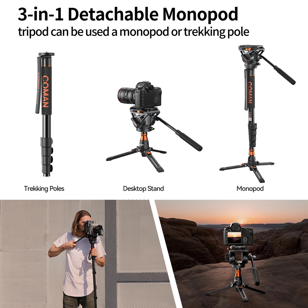 Video Monopod With Fluid Head| Quick Release & Lock | COMAN