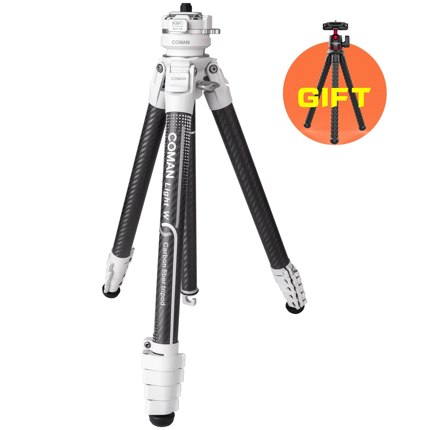 Coman Portable Travel Carbon Fiber White Camera Tripod, Compact and ...